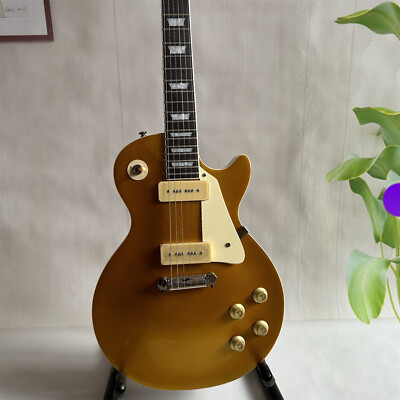 Custom LP Electric Guitar P90 Pickups Metallic Gold Fixed Bridge Chrome ...