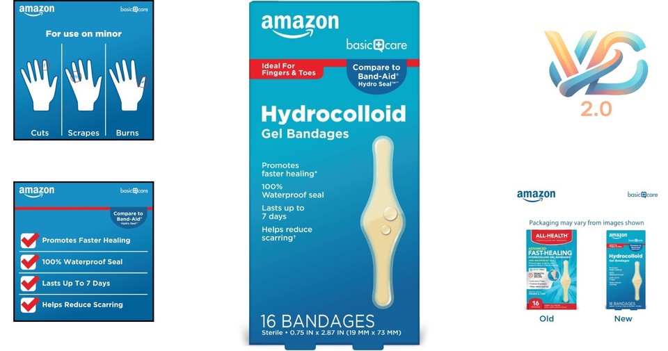 Waterproof 16 Count Hydrocolloid Gel Bandages for Fingers & Toes - Pain ...