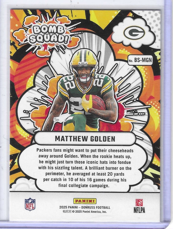 Matthew Golden 2025 Panini Donruss - Bomb Squad #BS-MGN Base Rookie RC ...