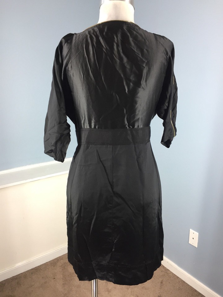 PHOEBE Couture Black Silk Dolman Sleeve dress S 6 Cocktail Party Gold ...