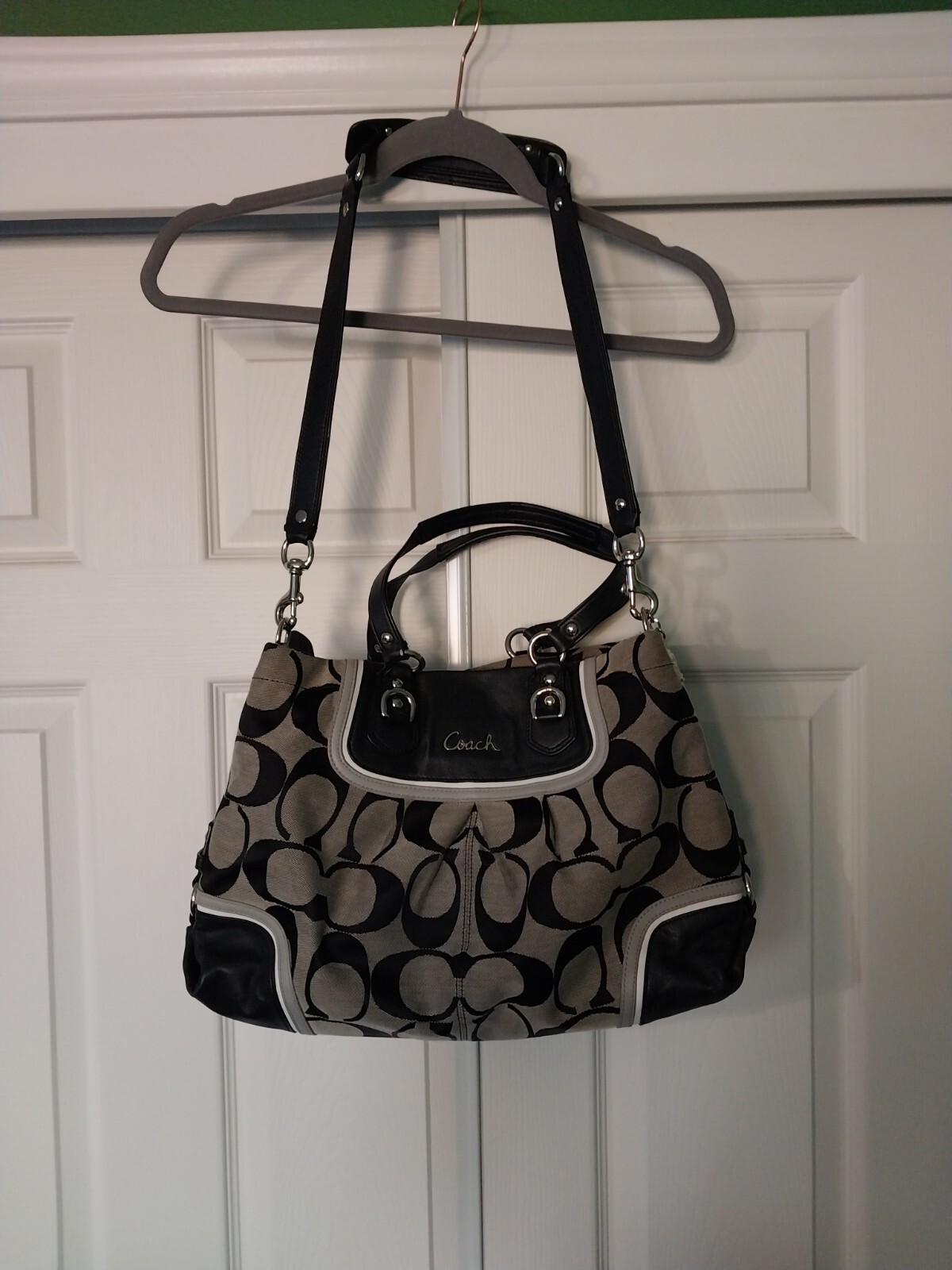 Coach Signature Large Logo Canvas & Leather Purse/Ha… - Gem