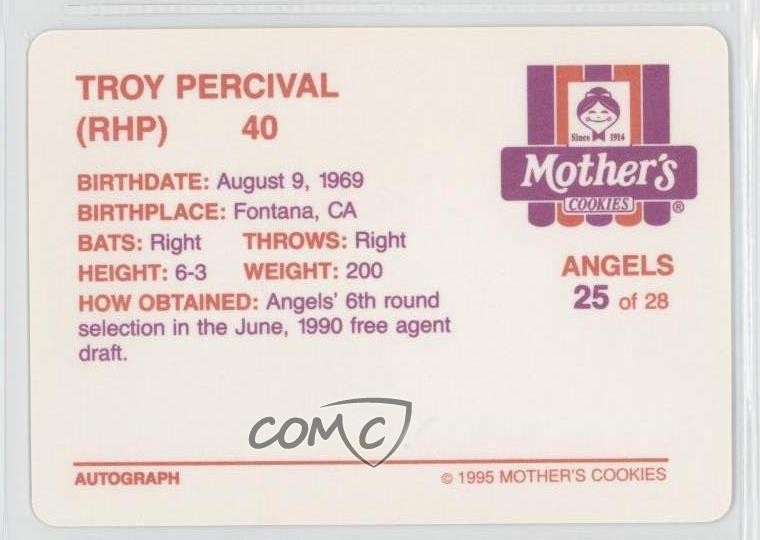 1995 Mother's Cookies California Angels Stadium Giveaway Troy Percival ...