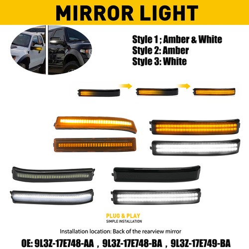LED Sequential Mirror Blinker Side Light Amber for White Ford F-150 ...