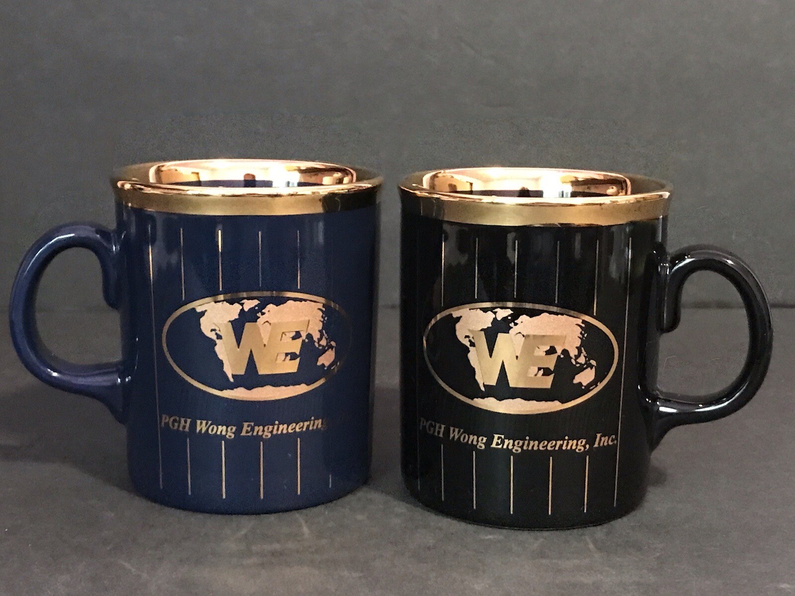 Vintage PGH Wong Engineering Mugs Gold Rimmed & Gold Logo (1)Blue (1 ...