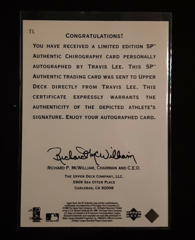 1998 Upper Deck SP Authentic Chriography TRAVIS LEE Auto Autograph ...