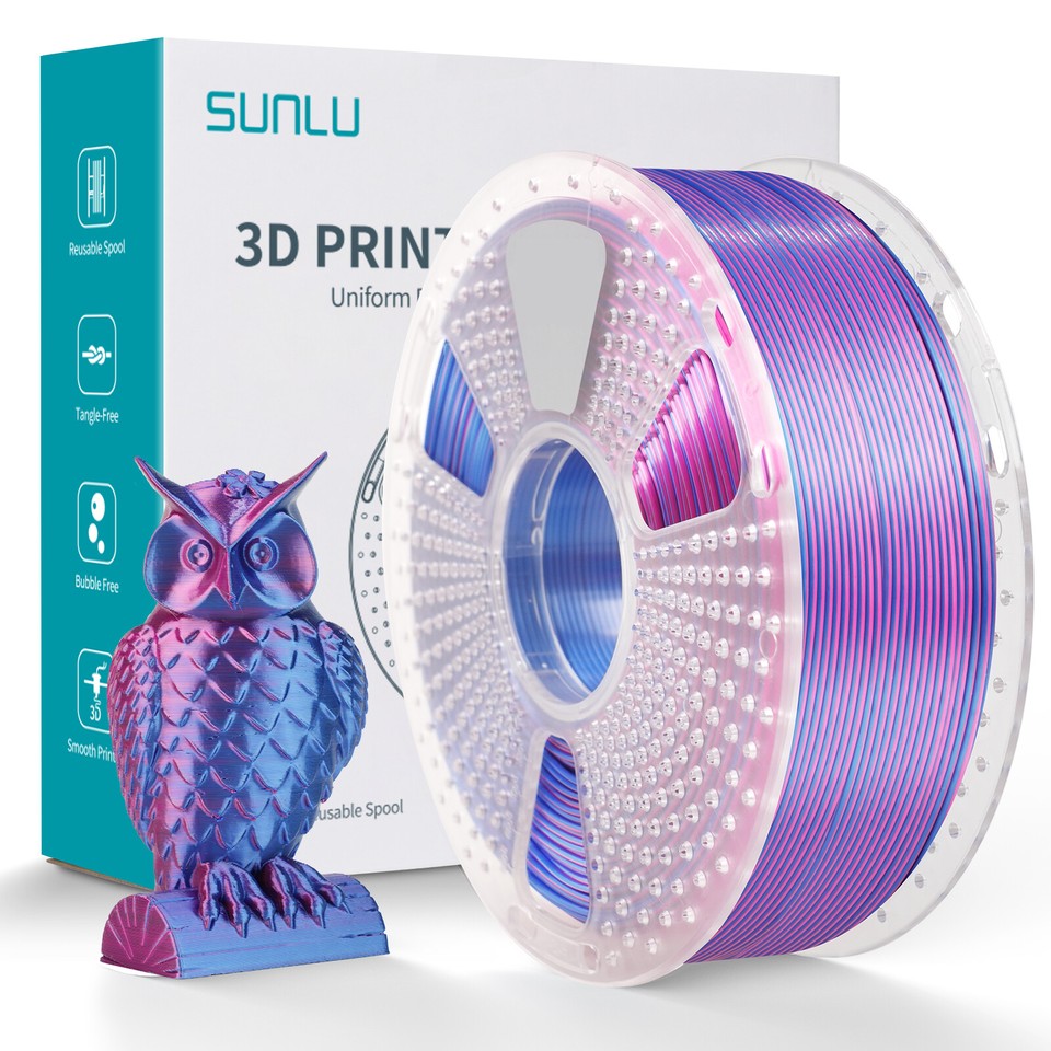 SUNLU 1.75MM Dual Color Shiny PLA+ Filament Silk Red Blue 1KG Spool (2 ...