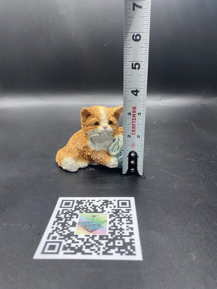 Vintage 1987 Stone Critters Orange Kitten With Blue Yarn Cute Cat Knick ...