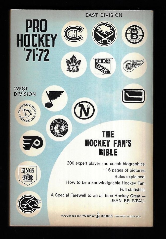 1971-72 PRO Hockey by Jim Proudfoot, A Hockey Fan's Bible, Complete NHL ...