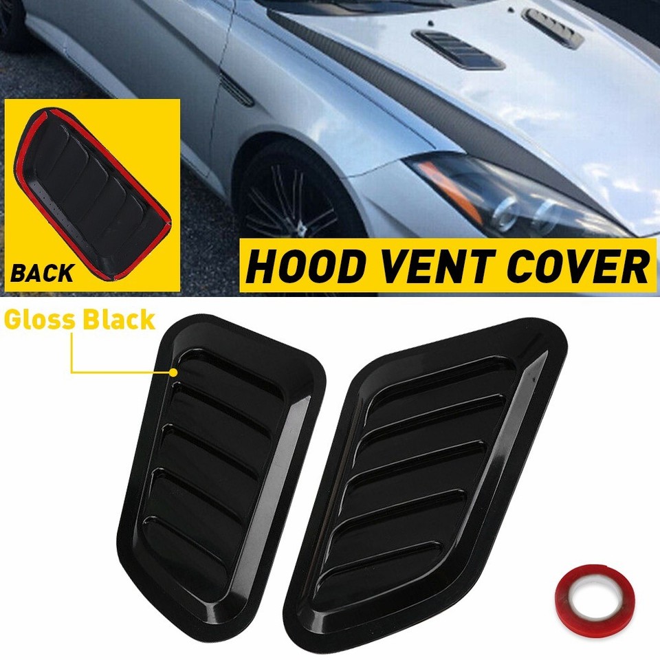 2X Air Flow Intake Hood Scoop Bonnet Vent Cover Universal Black Car ...