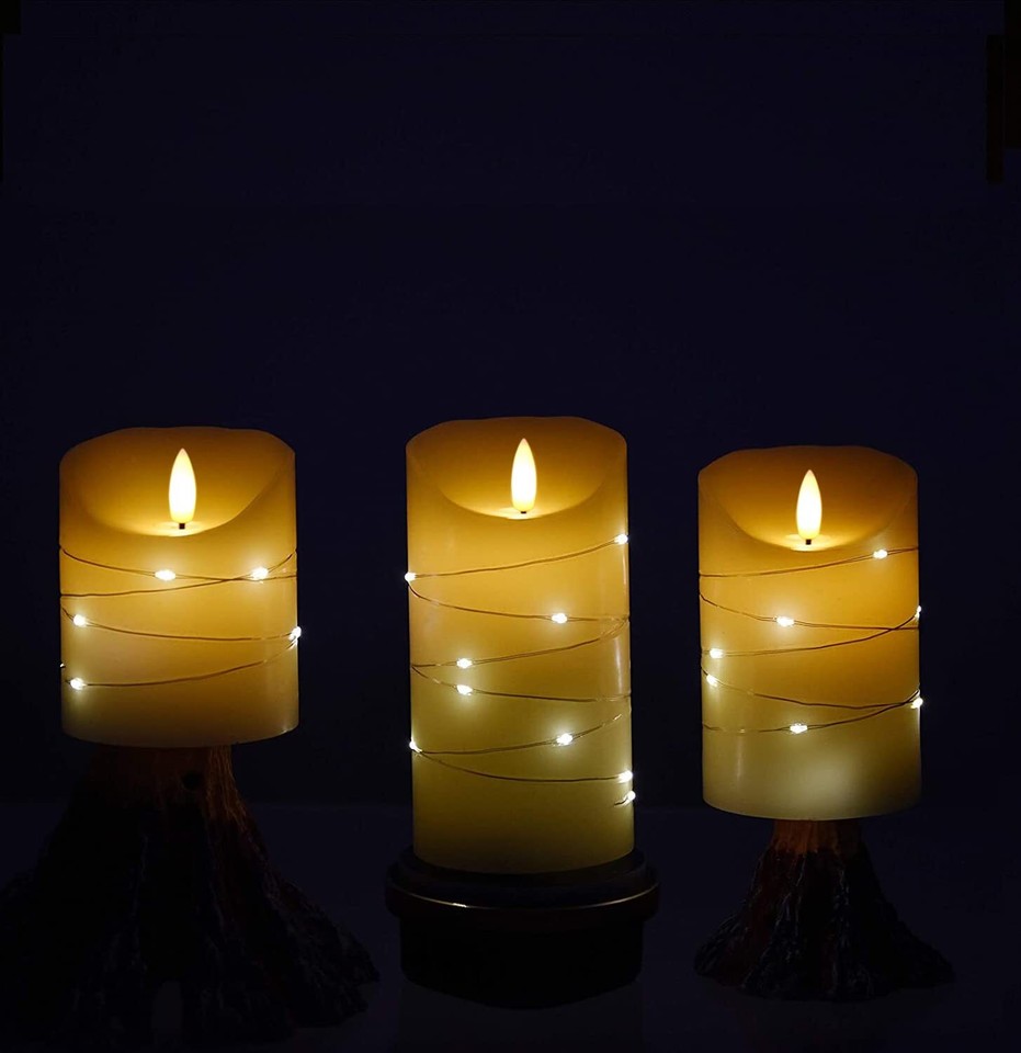 Ivory LED flameless Candle with Embedded Star String 3-Piece LED Candle ...