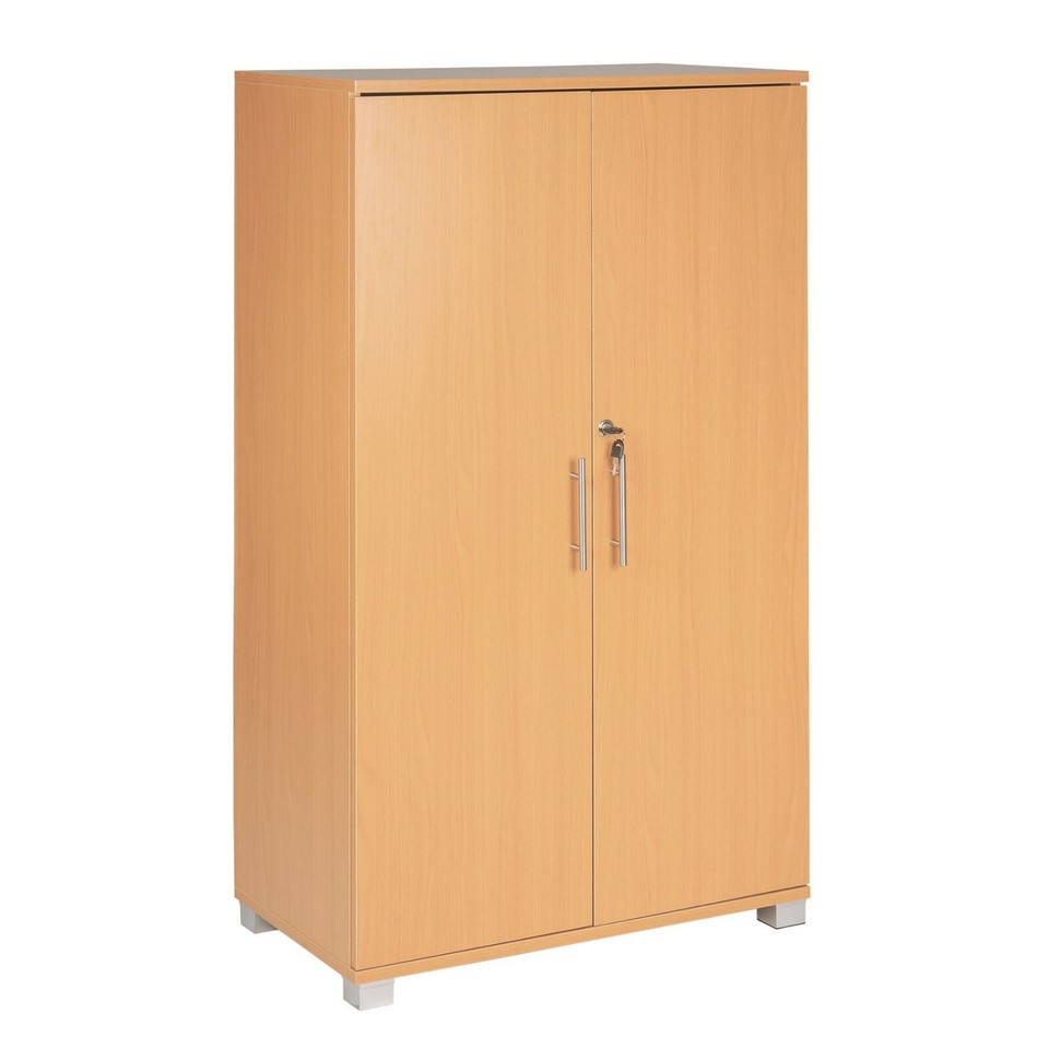 Storage Cabinet 2 Door Locking Beech Office Home 3 Shelf Filing ...