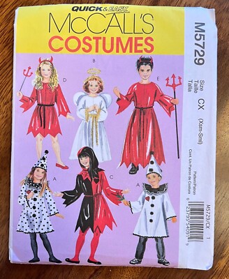 McCall's 5729 Boy Girl Costumes Devil Angel Jester Sewing Pattern UNCUT ...
