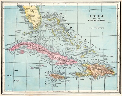 1896 Antique Map of CUBA Bahamas Jamaica George Cram Map of Haiti ...