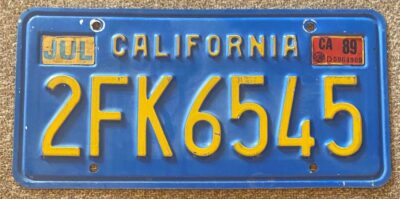 California BLUE 1989 License Plate # 2FK6545 | eBay