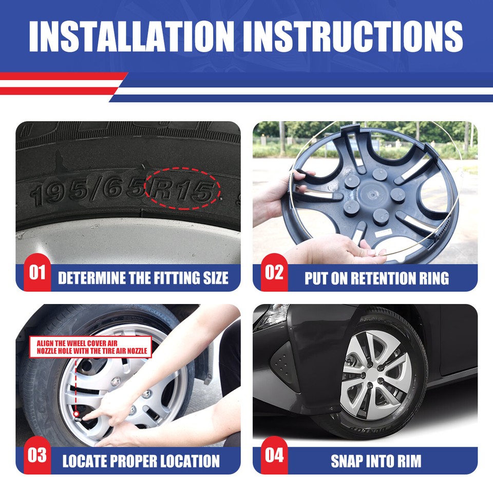 15 Inches Set of 4 Hubcaps For 2016-2024 Toyota PRIUS PRIME Black ...