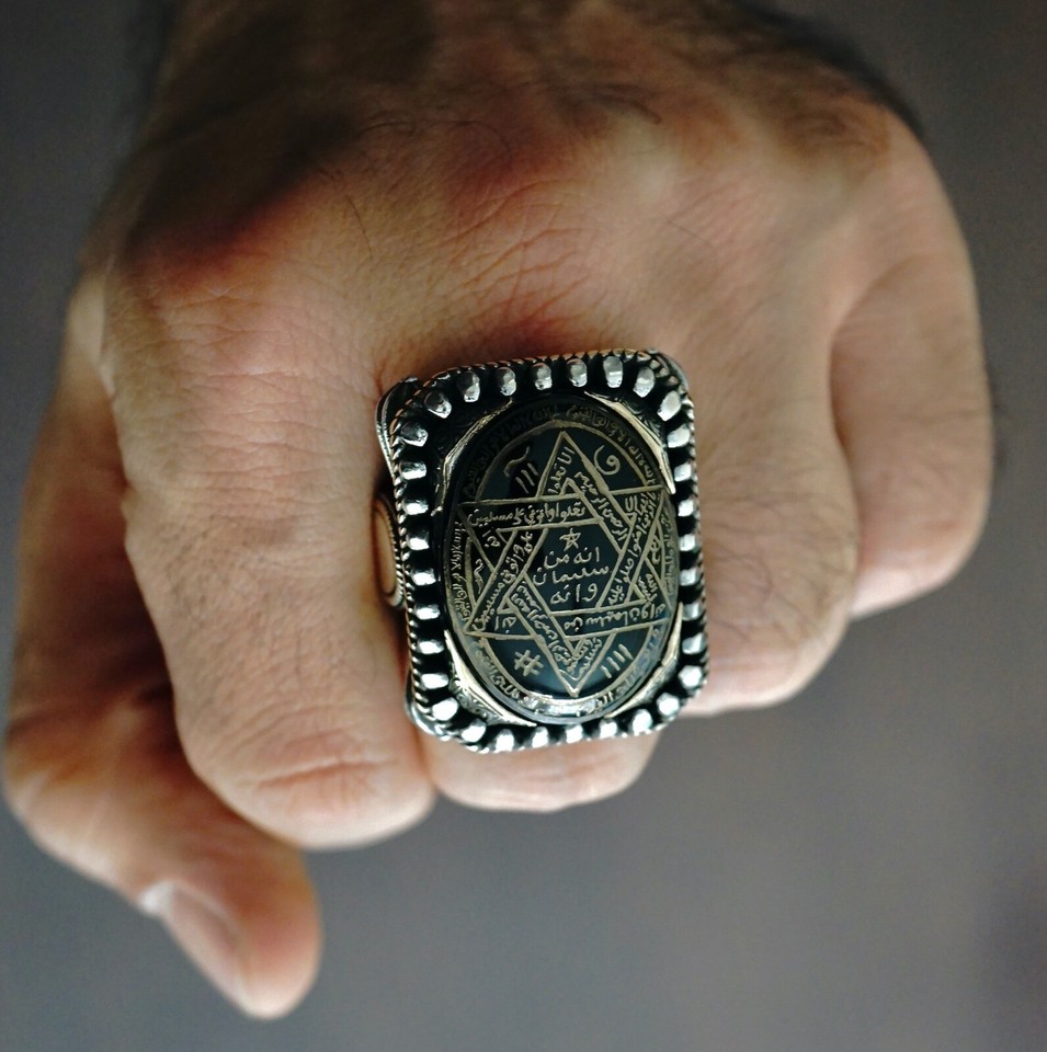 Ring Handmade Seal of Solomon engraved Onyx 925 Sterling Silver Unique ...