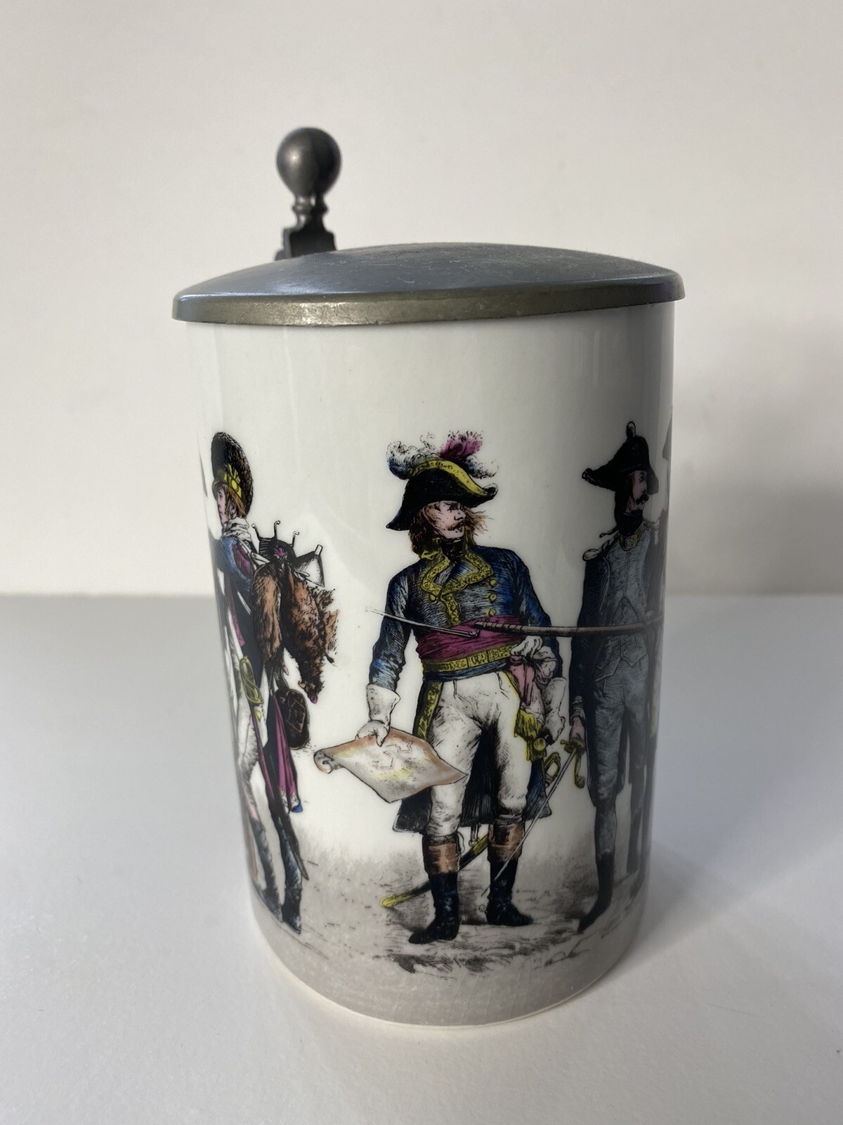 VINTAGE Kurt Hammer German Beer Stein Pewter Handle Porcelain West ...