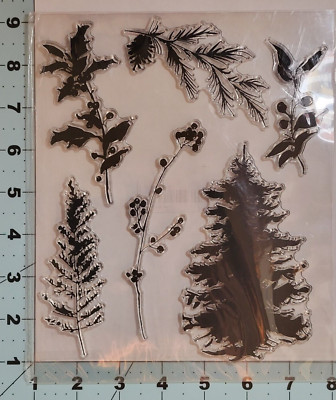 holly spruce pine tree christmas clear stamps texture clay FAST Free ...