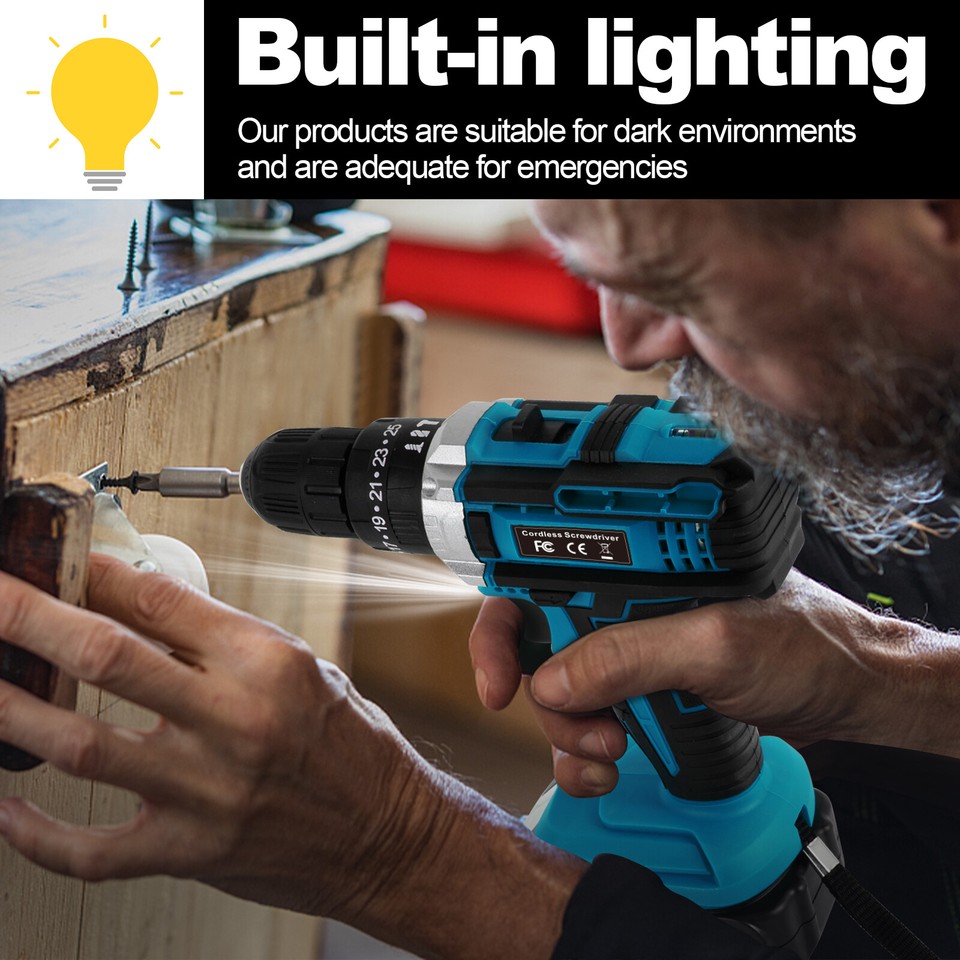 18V Cordless Drill Combi Driver High Power Electric Screwdriver Set ...