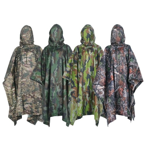Camouflage Raincoat Poncho Hoochie Tarp Jacket Army Military Survival ...