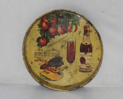 1950s Vintage Gold Coin Apple Juice Advertising Tin Tray Collectible ...