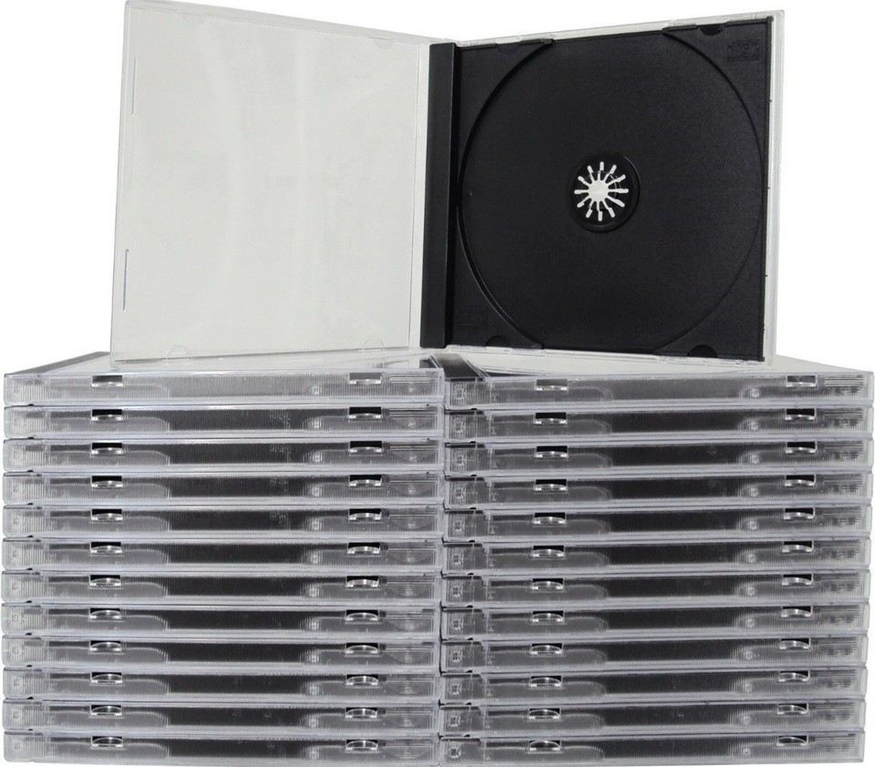 (25) Empty Clear CD Jewel Boxes Cases Black Trays Assembled 10.4MM # ...
