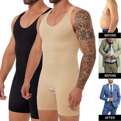 Mens Slimming Body Shaper Belly Chest Compression Vest Girdle Bodysuit ...