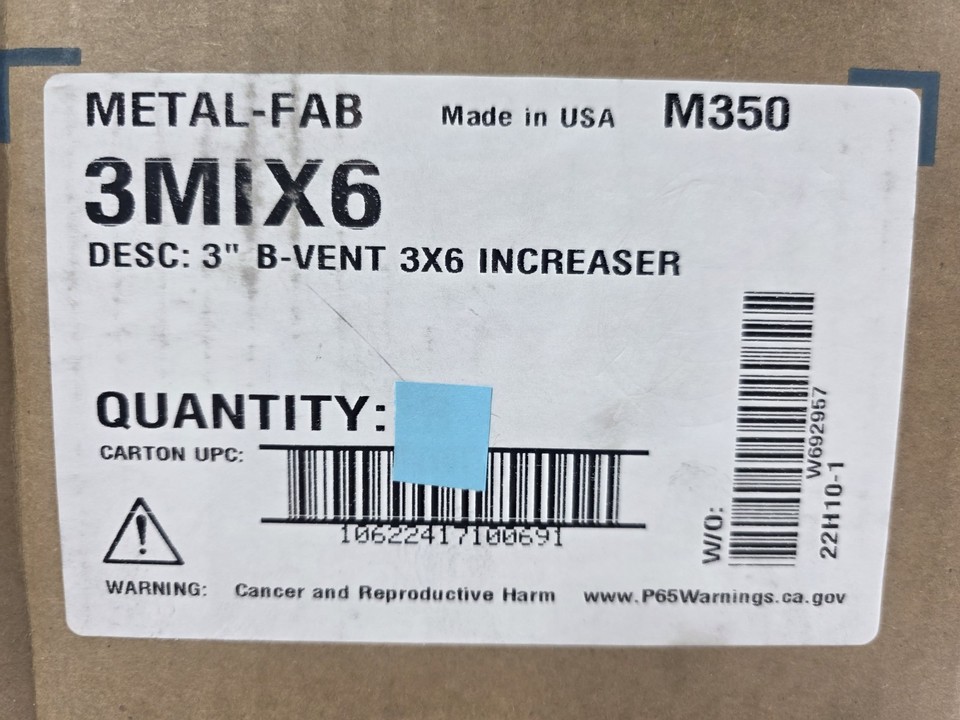 Metal-Fab 3MIX6 3" B-Vent SS/Galv Steel 3" X 6" Increaser Fitting | eBay
