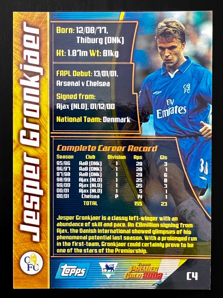 2001-02 Topps Premier Gold Chelsea Soccer Card — Jesper Gronkjaer #C4 ...