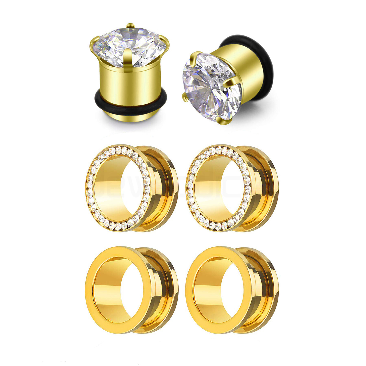 3 Pairs Ear Tunnels Plugs Gem Gauge Surgical Steel Expander Stretcher ...