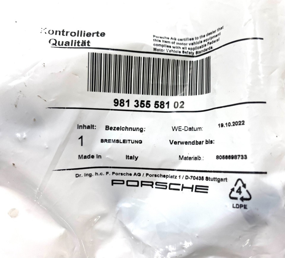 Porsche New Rear Left Brake Line For Boxster Cayman 981 718 982 ...