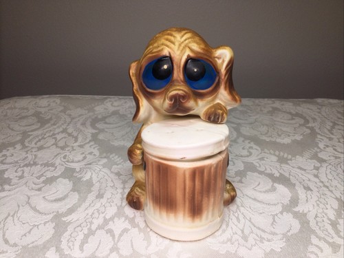 Anthropomorphic Sad Eyes Hound Dog Kitsch Garbage Can Salt Pepper Set ...