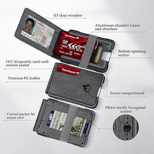 Mens Wallet Tactical Bifold Wallets for Men Metal RFID Blocking ...