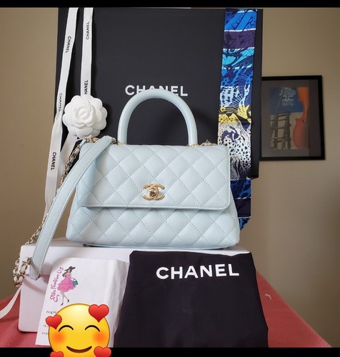 CHANEL Blue caviar Mini small Coco Handle Bag Year 2022 | eBay