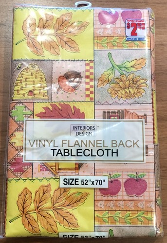 Autumn Vinyl Tablecloth Flannel Back 52” x 70” Oblong Apples Acorns ...