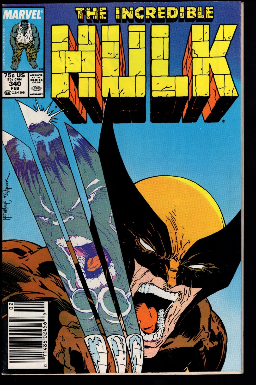 Incredible Hulk #340 Vs Wolverine by Todd McFarlane! 1988 VF Newsstand ...