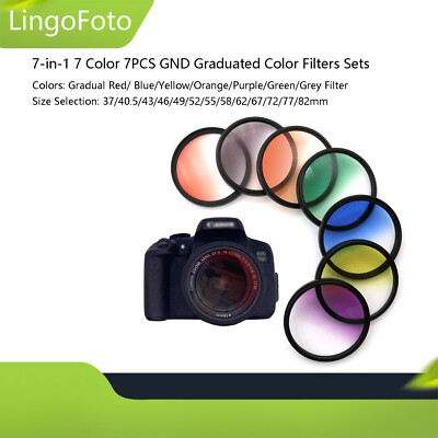7-in-1 7 Color 7PCS GND Graduated Color Filters Set 37/43/46/49/52/55 ...