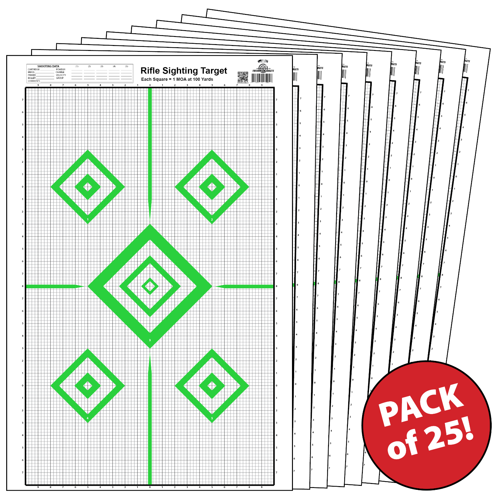 25 Paper Shooting Targets Rifle Sighting Gun Range Handgun Bright Green ...