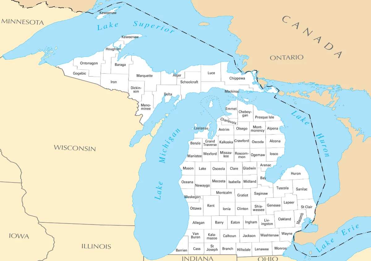 State Of Michigan County Map With Cities