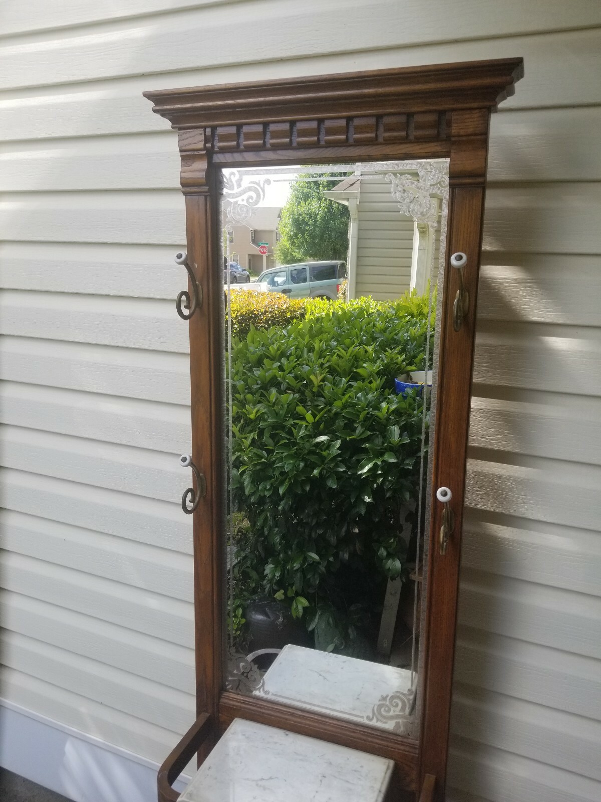 Vintage Solid Oak Pulaski Hall Tree 80×22×10 | eBay