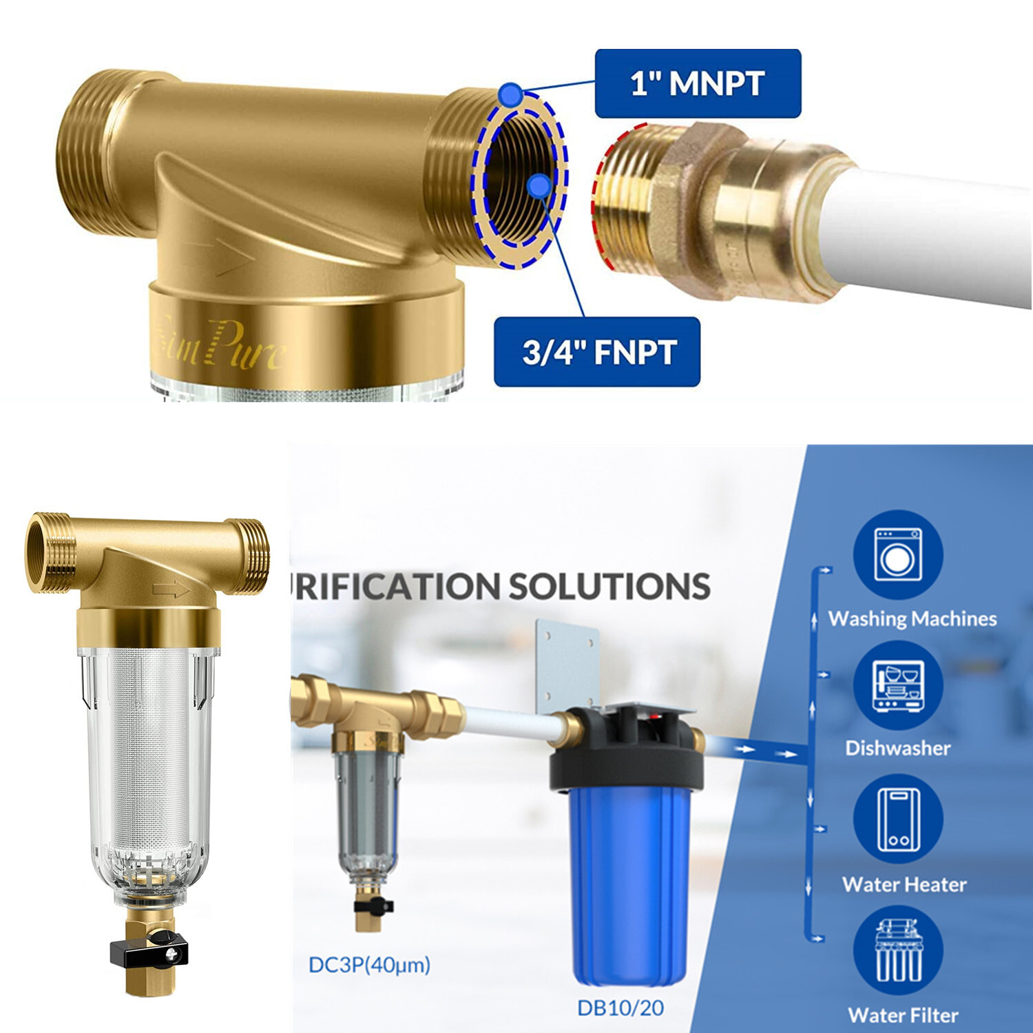 SimPure Home Whole House Water Filter Spin Down Sediment Pre-Filter ...