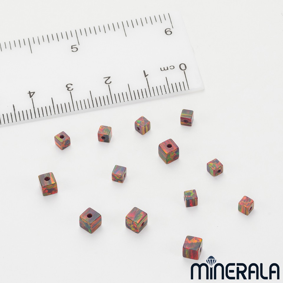 FIRE RED SYNTHETIC LAB CREATED OPAL CUBE BEADS 3mm 4mm FULL DRILL ...