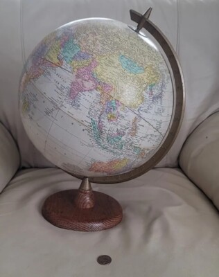 Vintage World Atlas Globe 12 In CRAM ANTIQUE on a Wooden Stand, 1980 ...