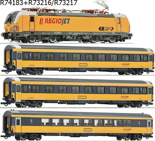 ROCO 73217 + 74183 Locomotive Vectron + Set 3 Cars SOUND Regiojet Ep VI ...