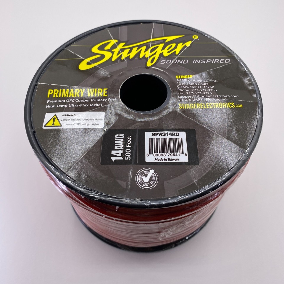 Stinger SPW314RD Primary Hook Up Wire 14GA Red Pure OFC 500ft Audio ...