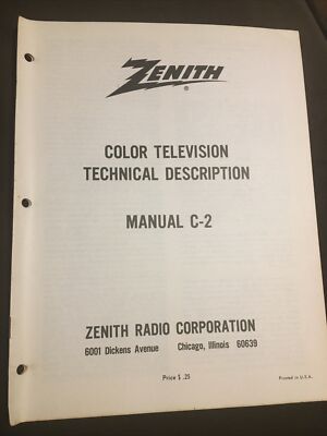 1960s Zenith Color Television TV Technical Description Manual C-2 | eBay