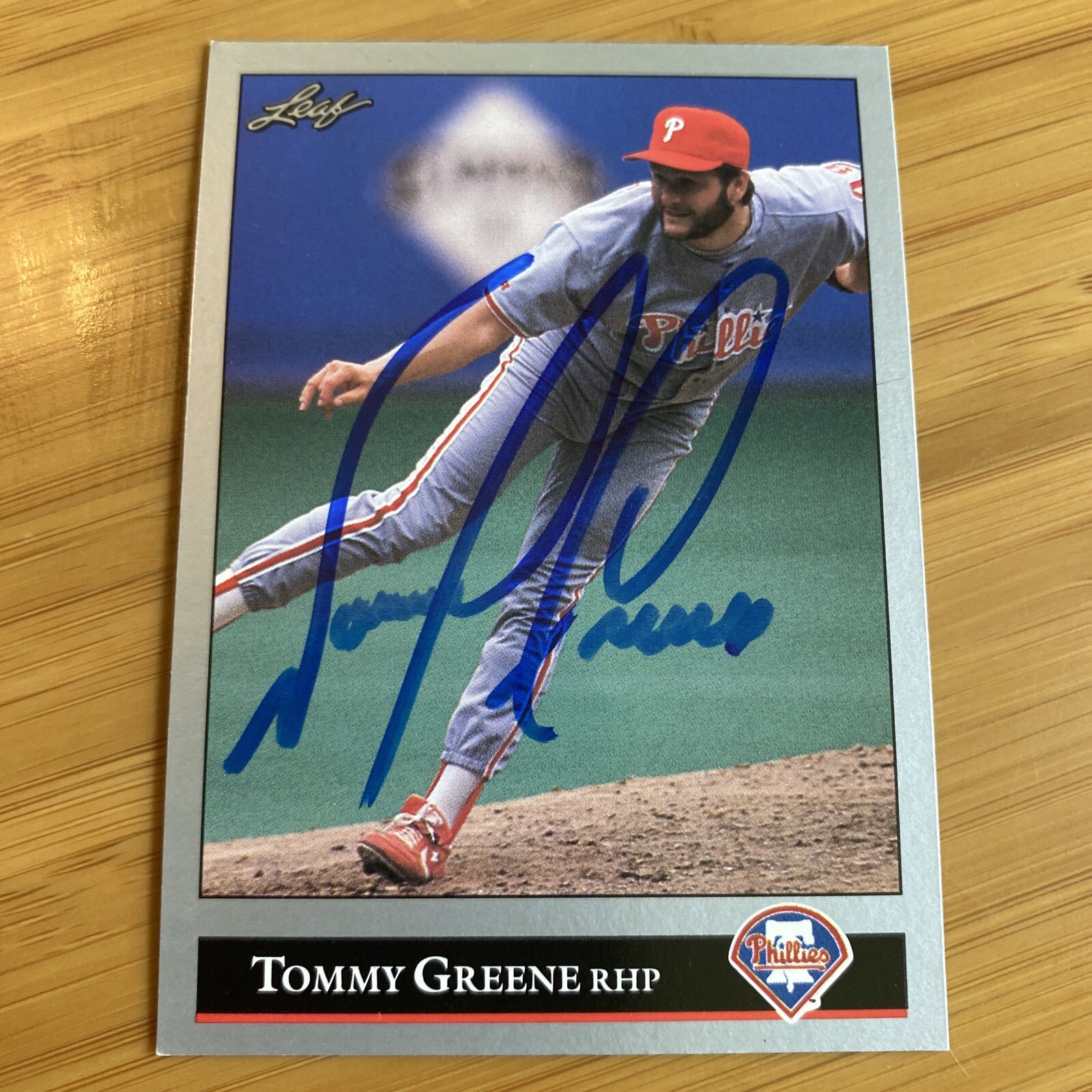 1992 Leaf TOMMY GREENE Autographed Baseball Card #292 PHILLIES Signed ...