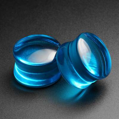 Aqua Glass Double Flare Convex Plug Glass Ear Gauges Stretchers | eBay