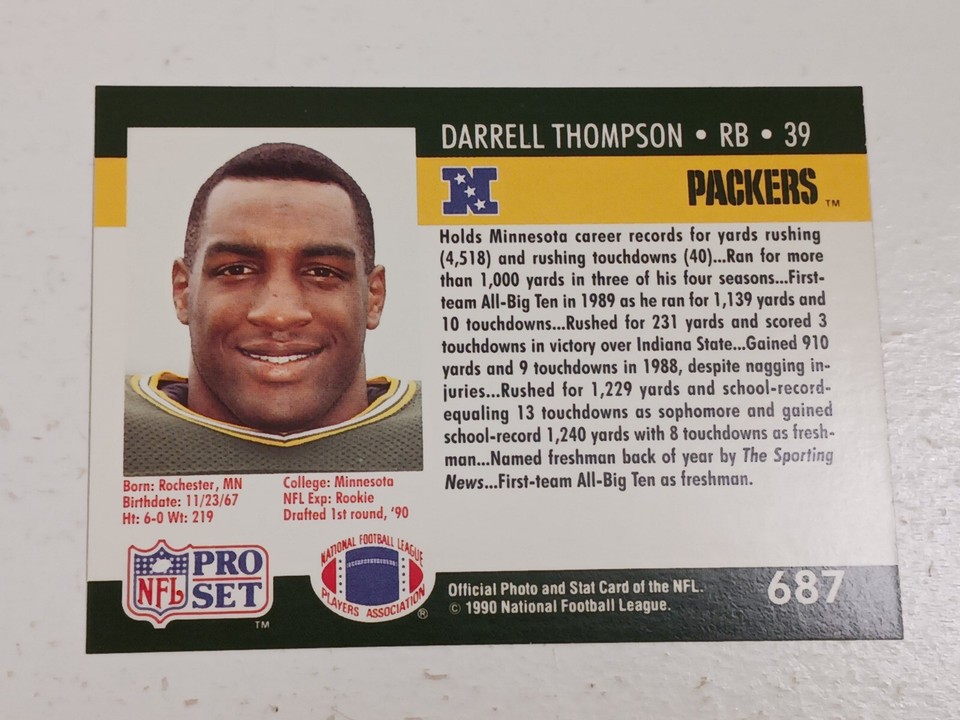 Darrell Thompson Green Bay Packers 1990 Pro Set Rookie Card #687 | eBay
