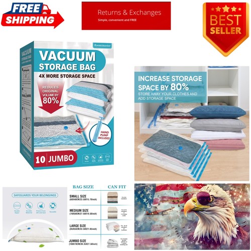 Reusable Vacuum Compression Bags - 10 Jumbo Bags for Clothing & Bedding ...